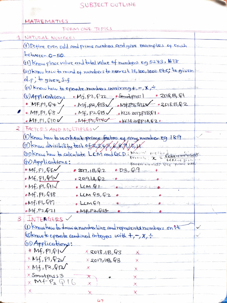 Form 1 Mathematics Topics Overview | PDF | Division (Mathematics ...