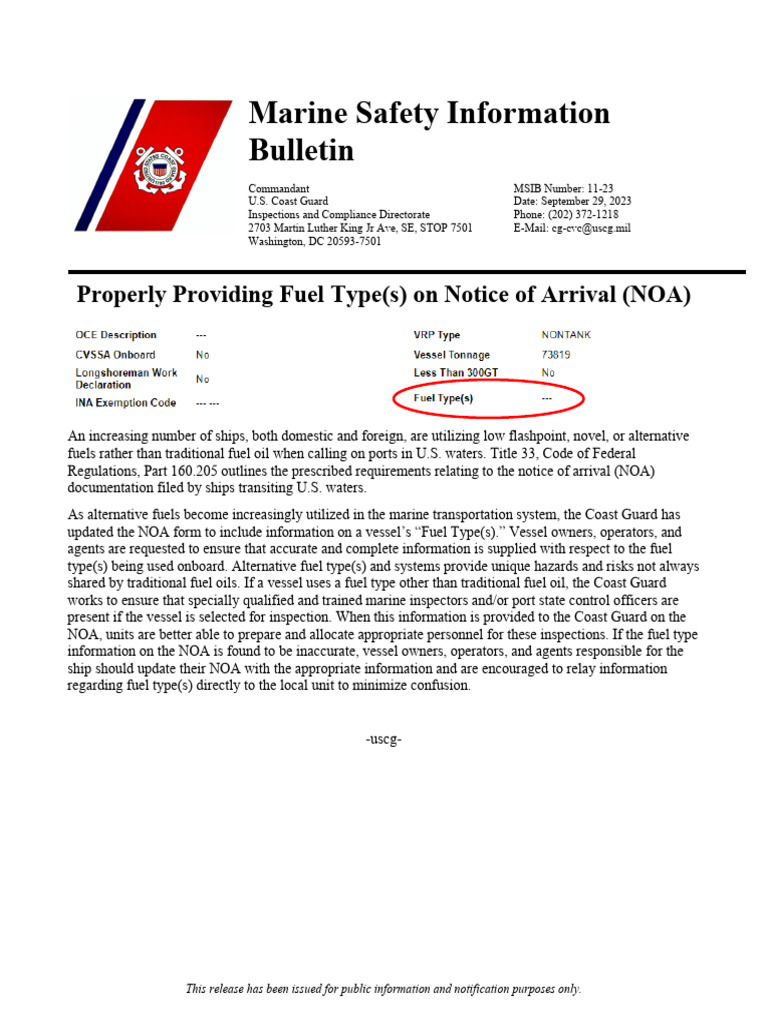 MSIB-11-23 Providing Fuel Types On NOA | PDF