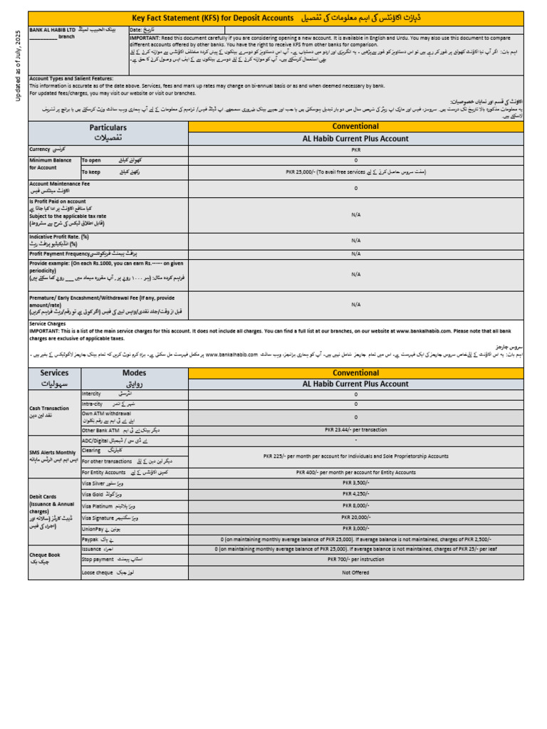 Current Plus Account KFS | PDF