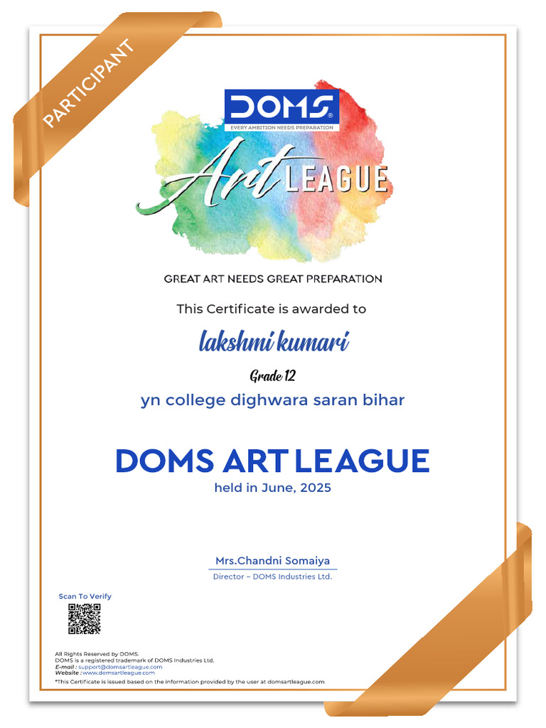 Doms Art Leage Certificate | PDF