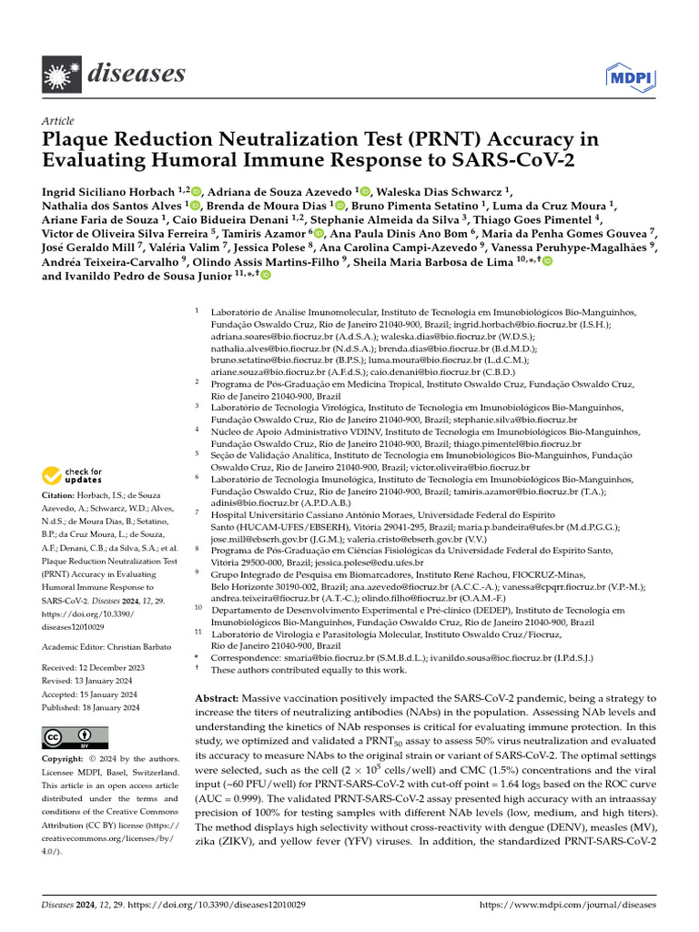 PRNT50 Assay for SARS-CoV-2 Antibodies | PDF | Virology | Microbiology