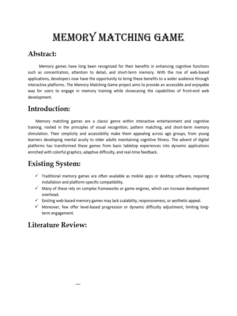 Memory Matching Game Basepaper | PDF | Memory | Cognition