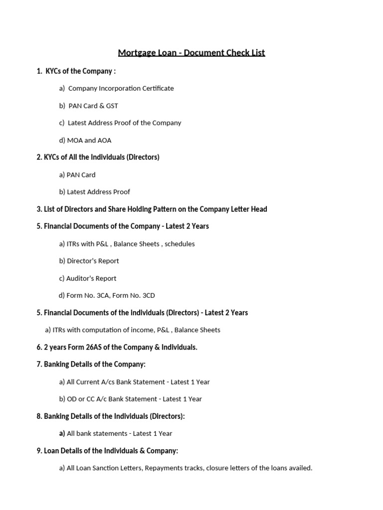 Mortgage Loan Document Checklist | PDF