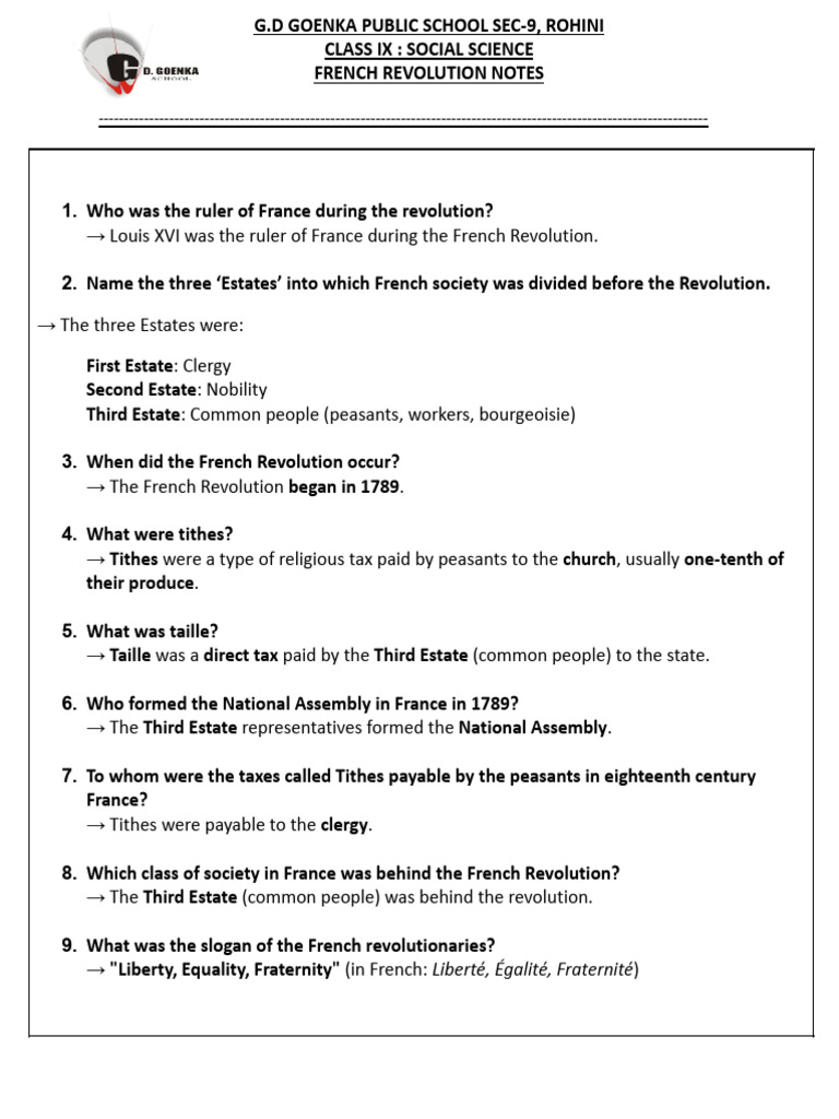 French Revolution Notes for Class IX | PDF | Reign Of Terror | French ...