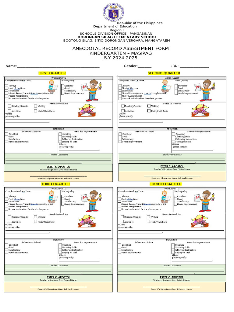 Anecdotal-Assessment-Record-Form S.Y 2024-2025 | PDF | Learning | Behavior Modification