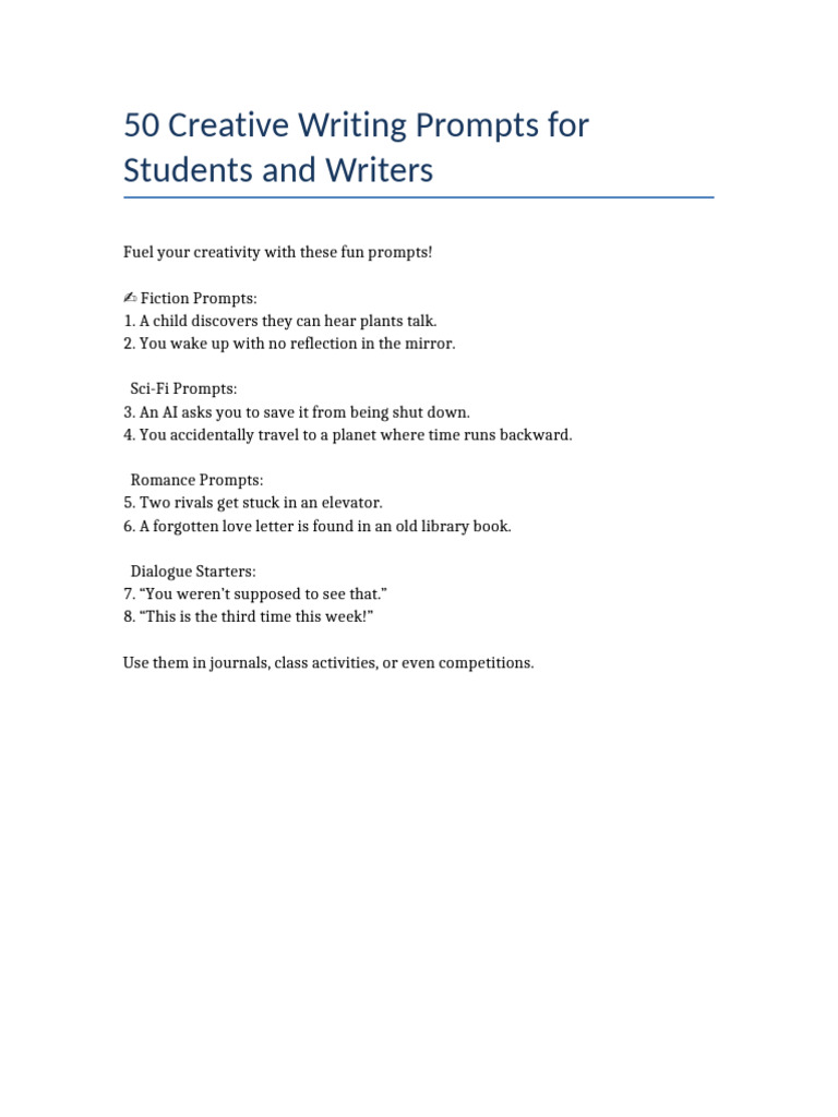 50 Creative Writing Prompts For Students and Writers | PDF