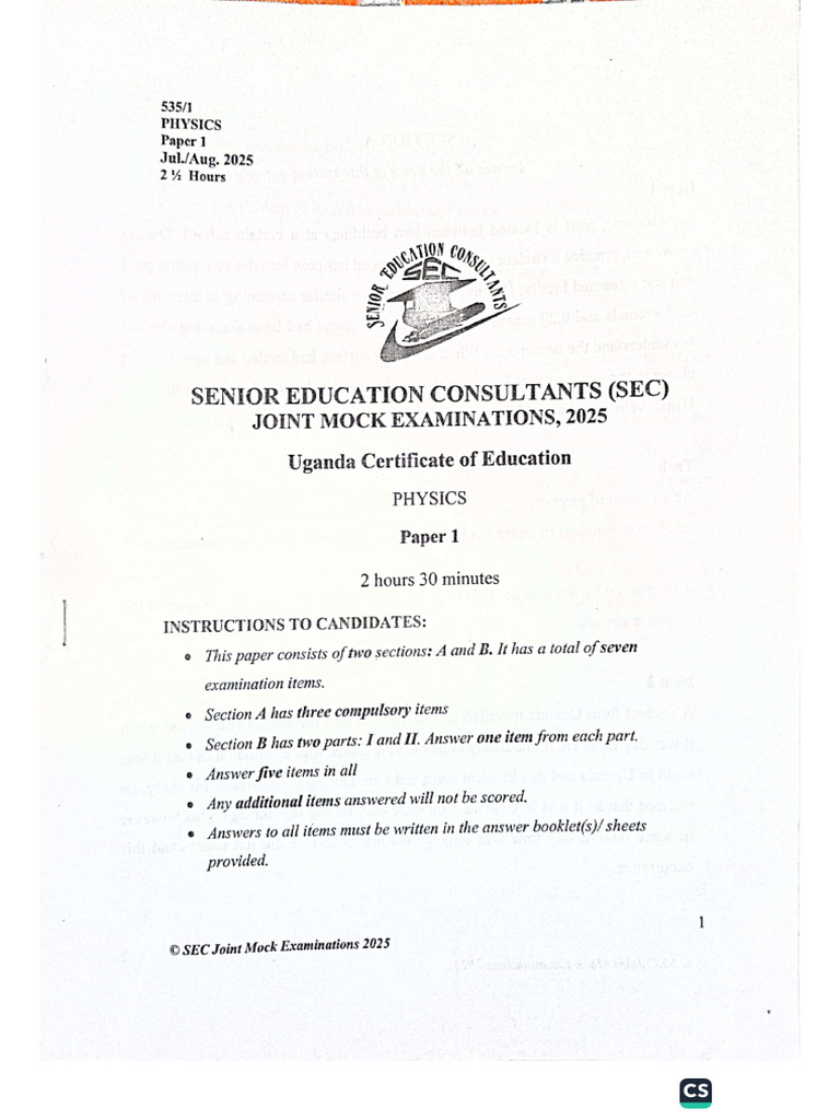 SEC Mock Phy1 2025 | PDF
