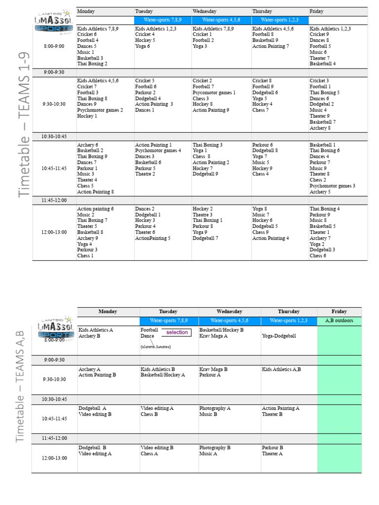 Weekly Sports and Activities Schedule | PDF