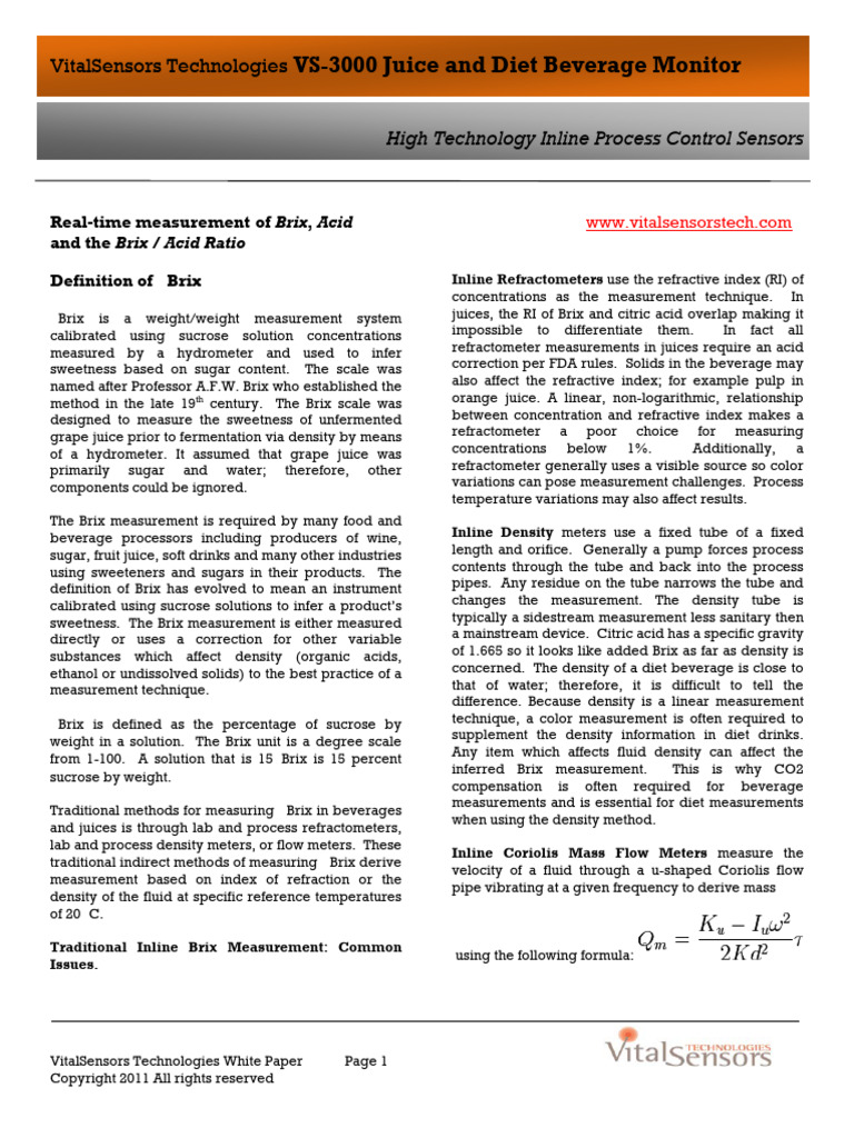 Inline Brix Measurement for Beverages | PDF