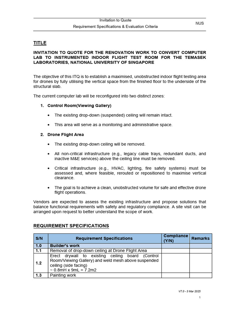 ITQ Requirement Specs - Tlab Renovation - Final | PDF | Ceiling | Duct (Flow)