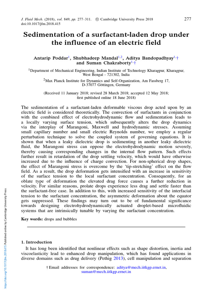 Div Class Title Sedimentation of A Surfactant Laden Drop Under The Influence of An Electric ...