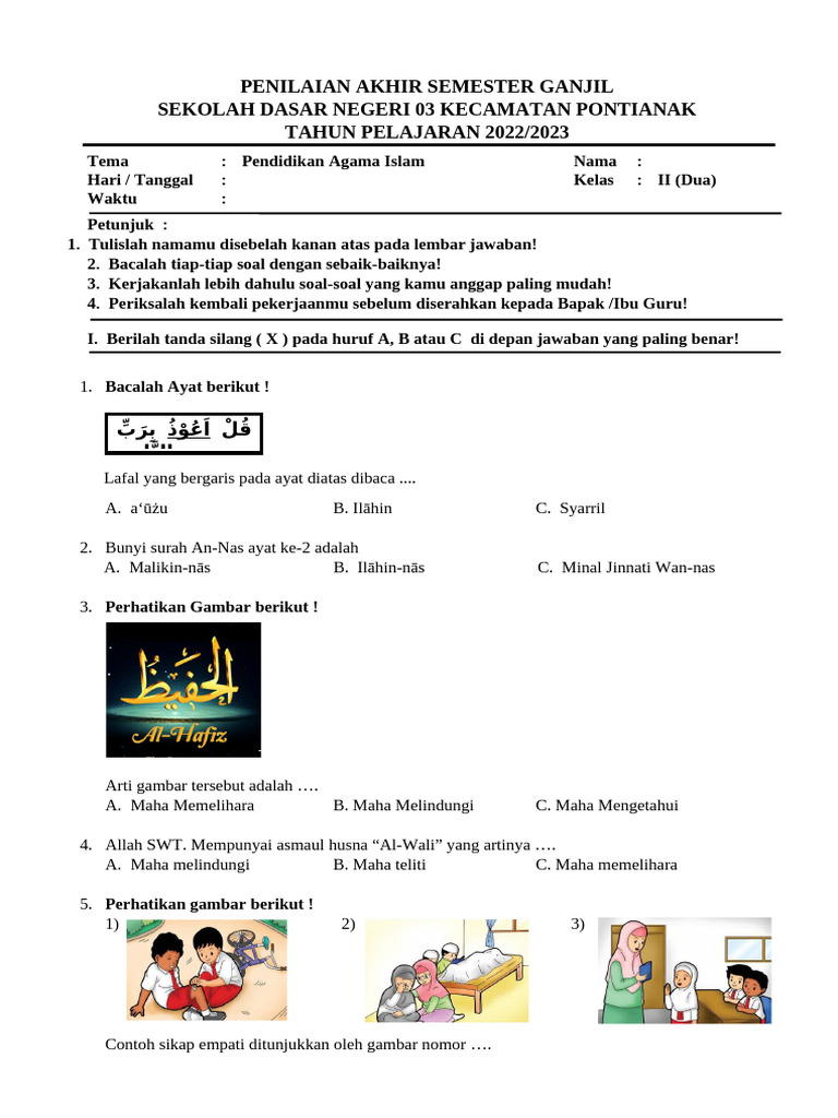 Soal Pai Kelas 2 Ganjil Kurmer 2025 | PDF