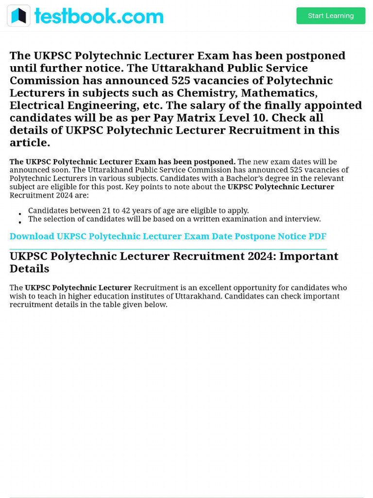 UKPSC Polytechnic Lecturer RecruitmentExam Info | PDF