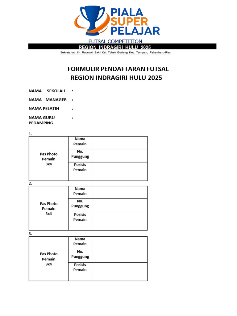 Formulir Pendaftaran Futsal | PDF