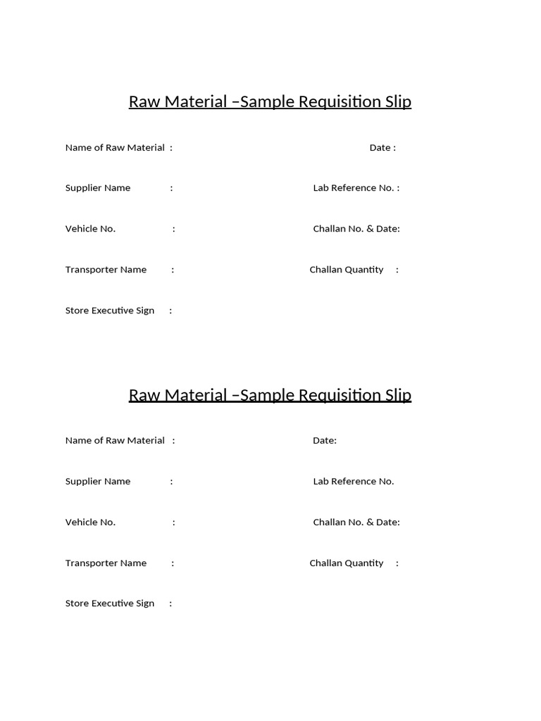 Raw Material - Sample Requisition Slip | PDF