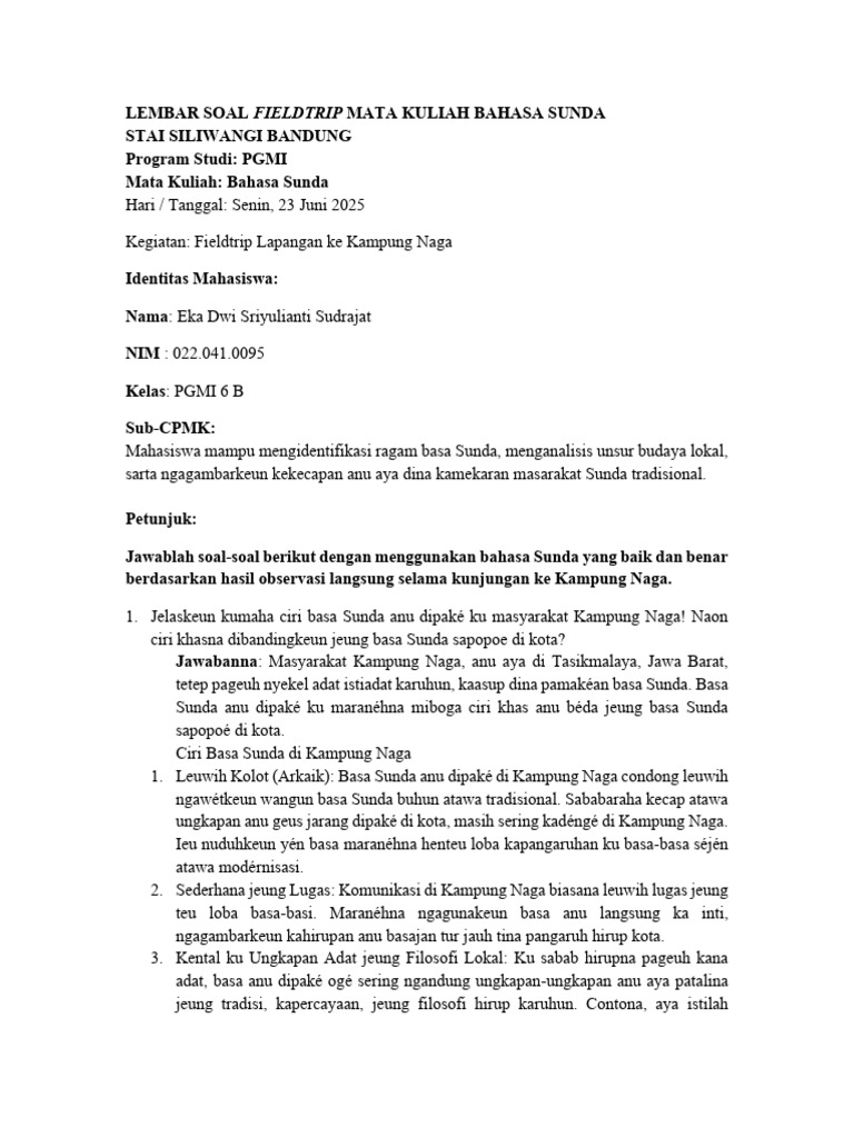 Lembar Soal Kampung Naga (Matkul B.sunda) - EKA | PDF