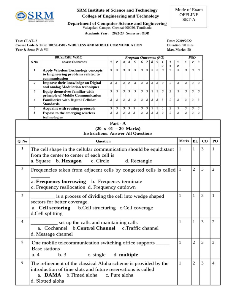 WMC CT2 QP Set 2 Answerkey | PDF | Cellular Network | Computer Engineering