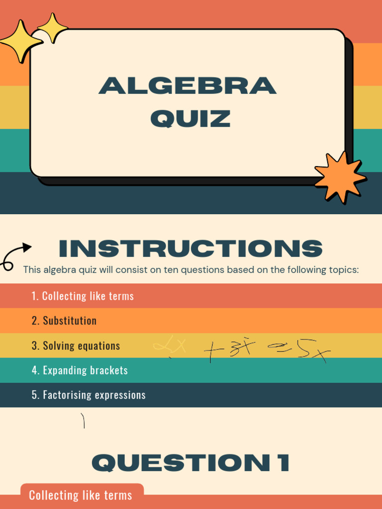 Rainbow Retro Algebra Quiz Activity Presentation PDF | PDF