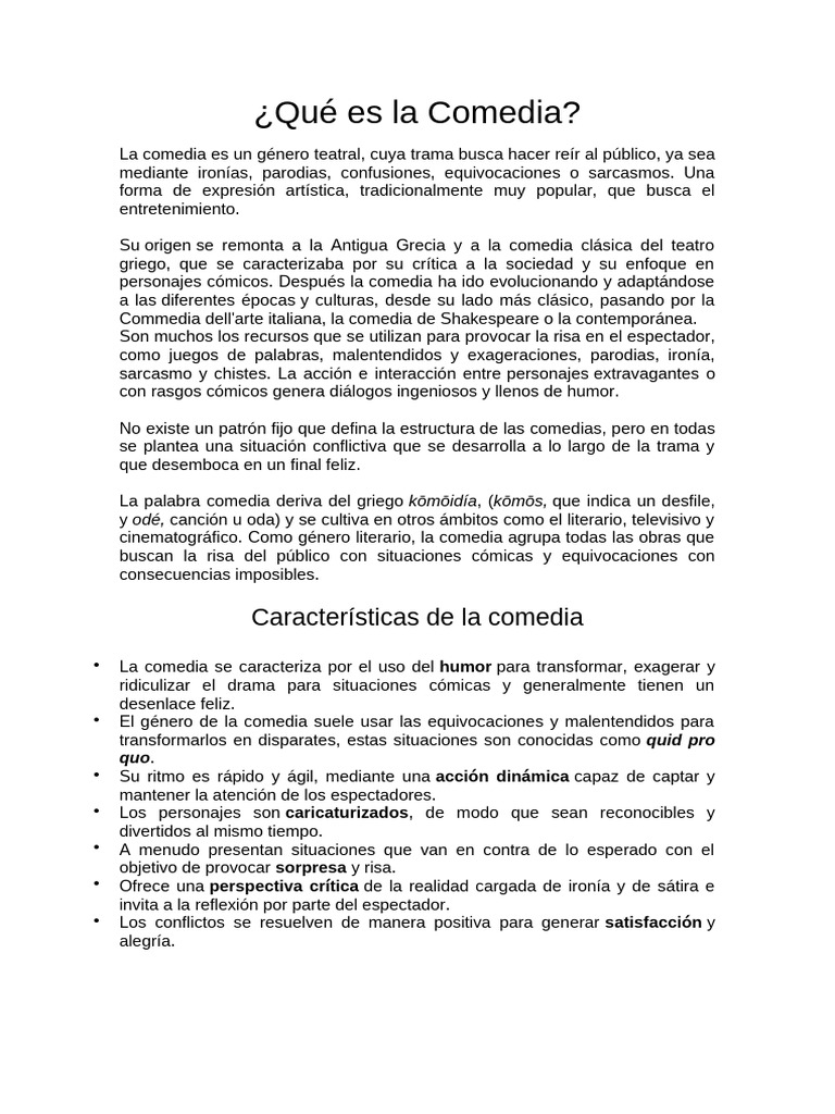 Qué Es La Comedia 2º Año | PDF | Comedia | Teatro