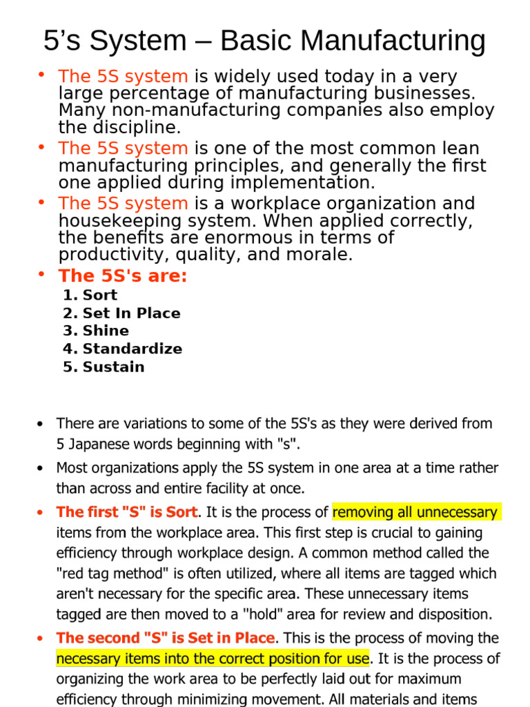 5's System - Basic Manufacturing | PDF