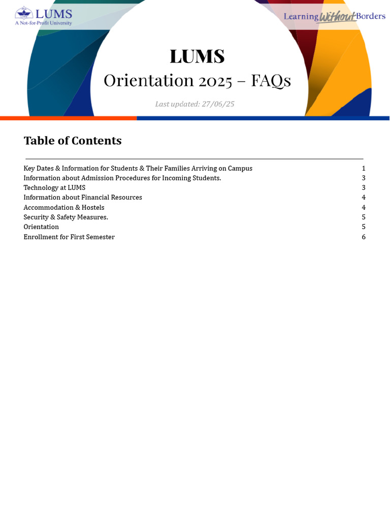 LUMS 2025 Orientation and Admissions Guide | PDF | Identity Document