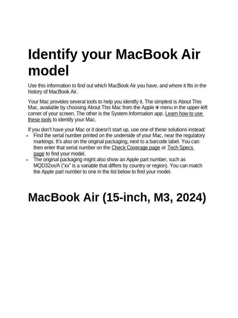 Identify Your MacBook Air Model | PDF | Software | System Software