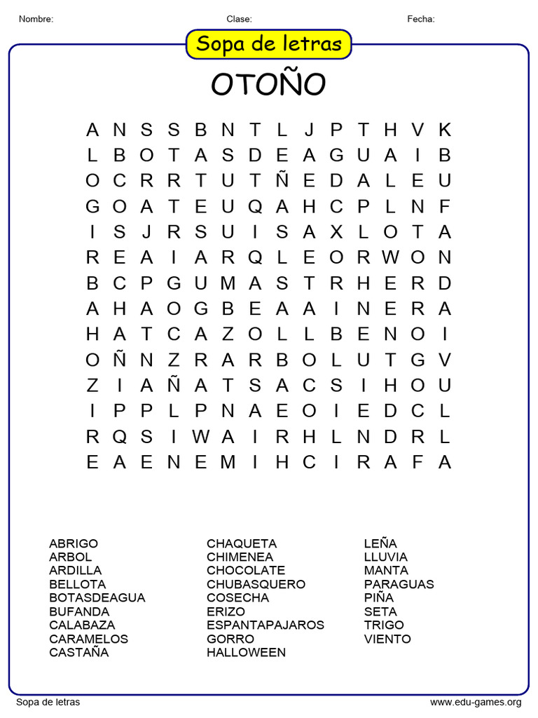 Sopa de Letras: Otoño para Imprimir | PDF | Otoño
