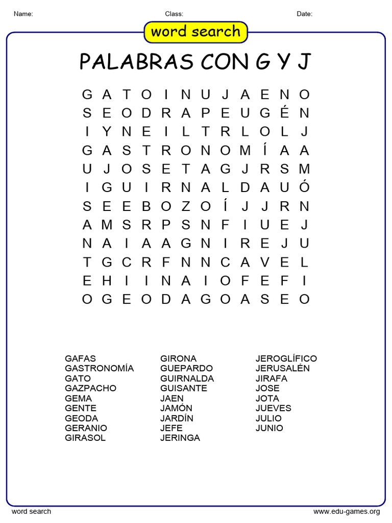 Palabras con G y J: Búsqueda Divertida | PDF