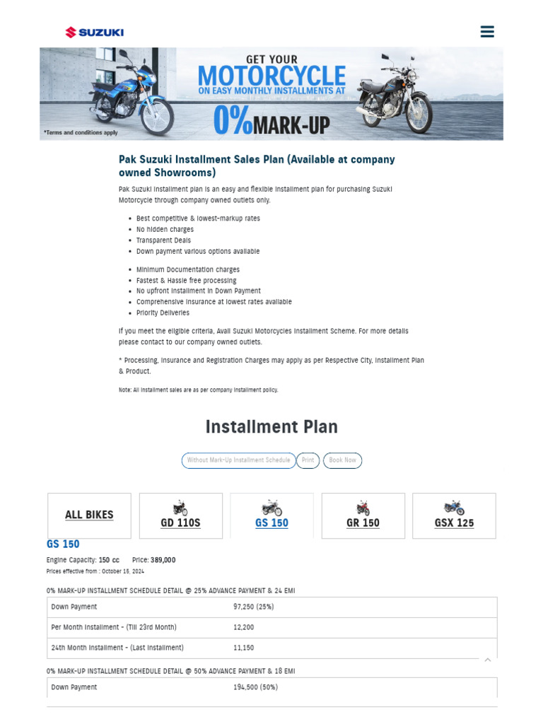 Installment Schedule Plan - Suzuki Pakistan | PDF | Motor Vehicle