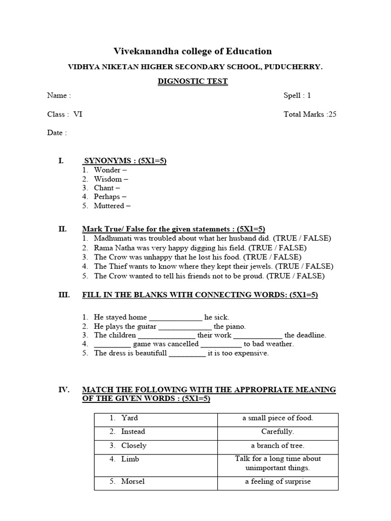 Vivekanandha College of Education (Class 6) - 071654 | PDF