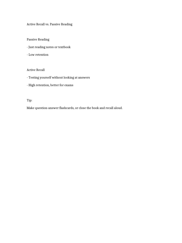 Active Recall vs. Passive Reading Techniques | PDF