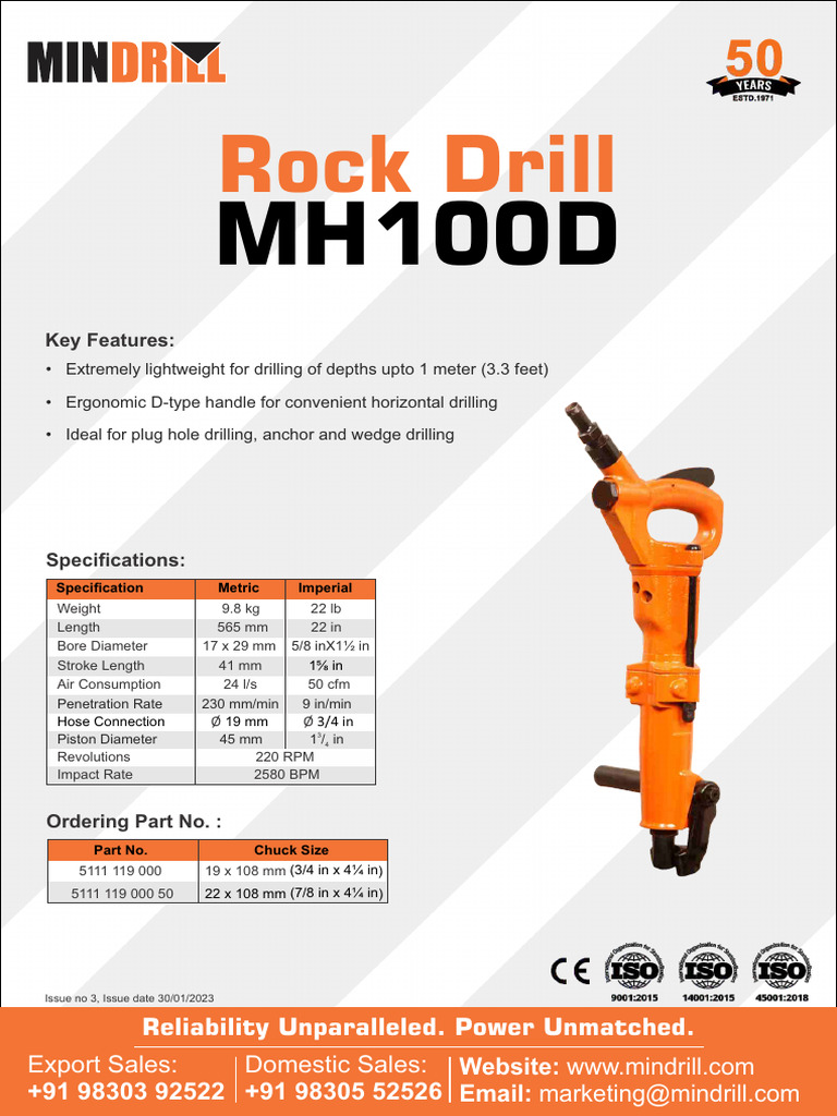 Mindrill MH100D Rock Drill Overview | PDF