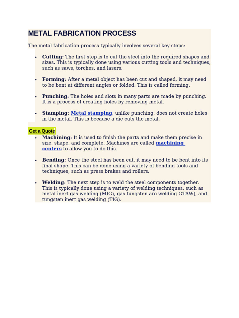 Key Steps in Metal Fabrication Process | PDF
