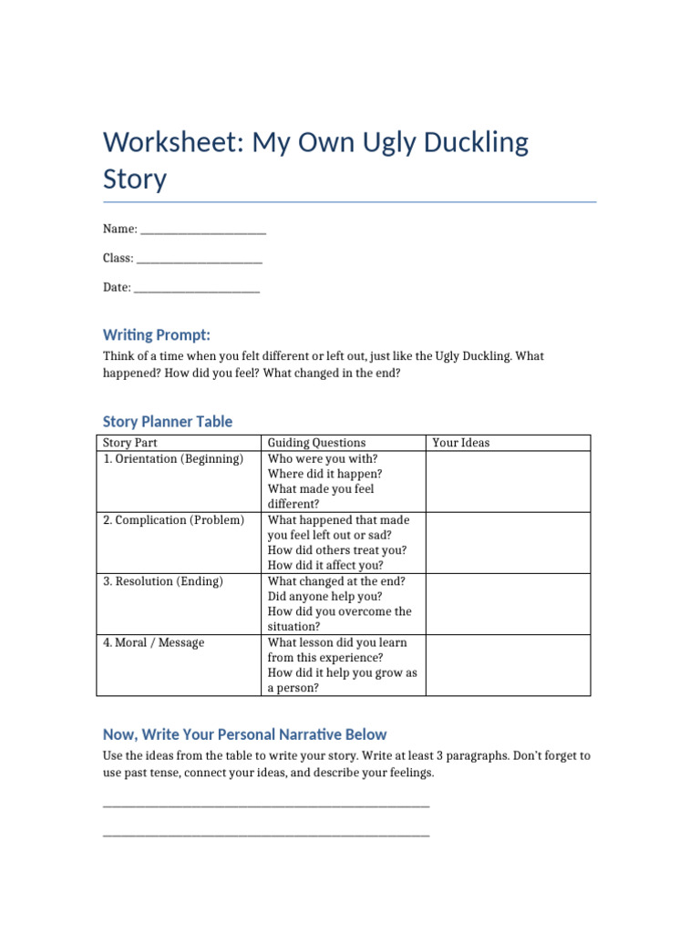 Personal Narrative: My Ugly Duckling Story | PDF