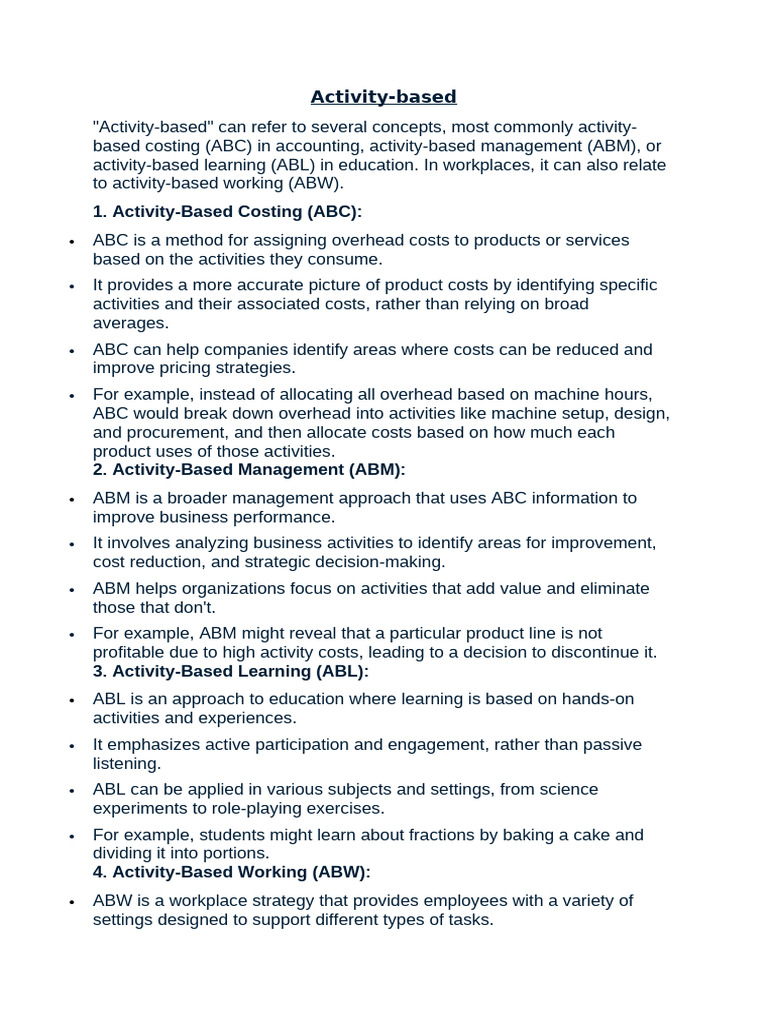 Activity Base Costing | PDF | Cost Accounting | Business