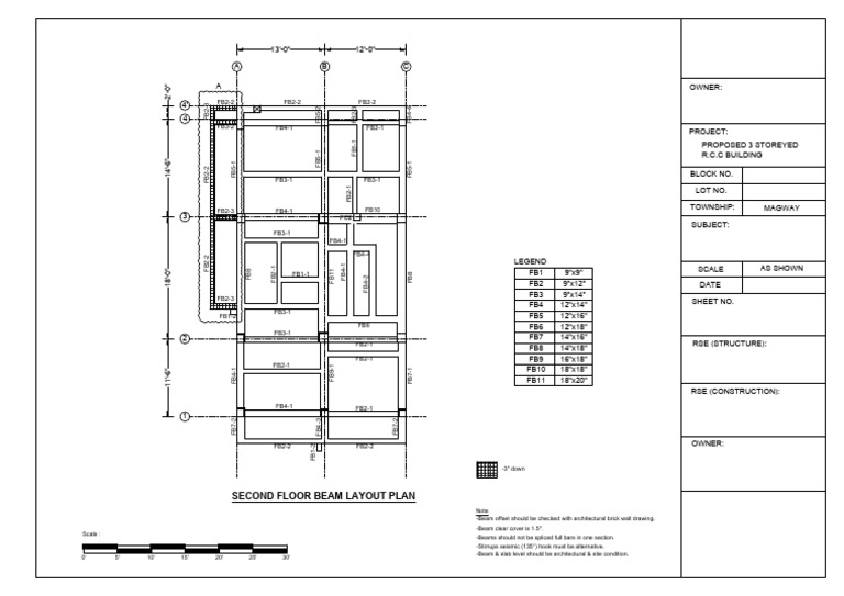 FB2-2 FB2-2 FB2-2: Second Floor Beam Layout Plan | PDF | Building ...