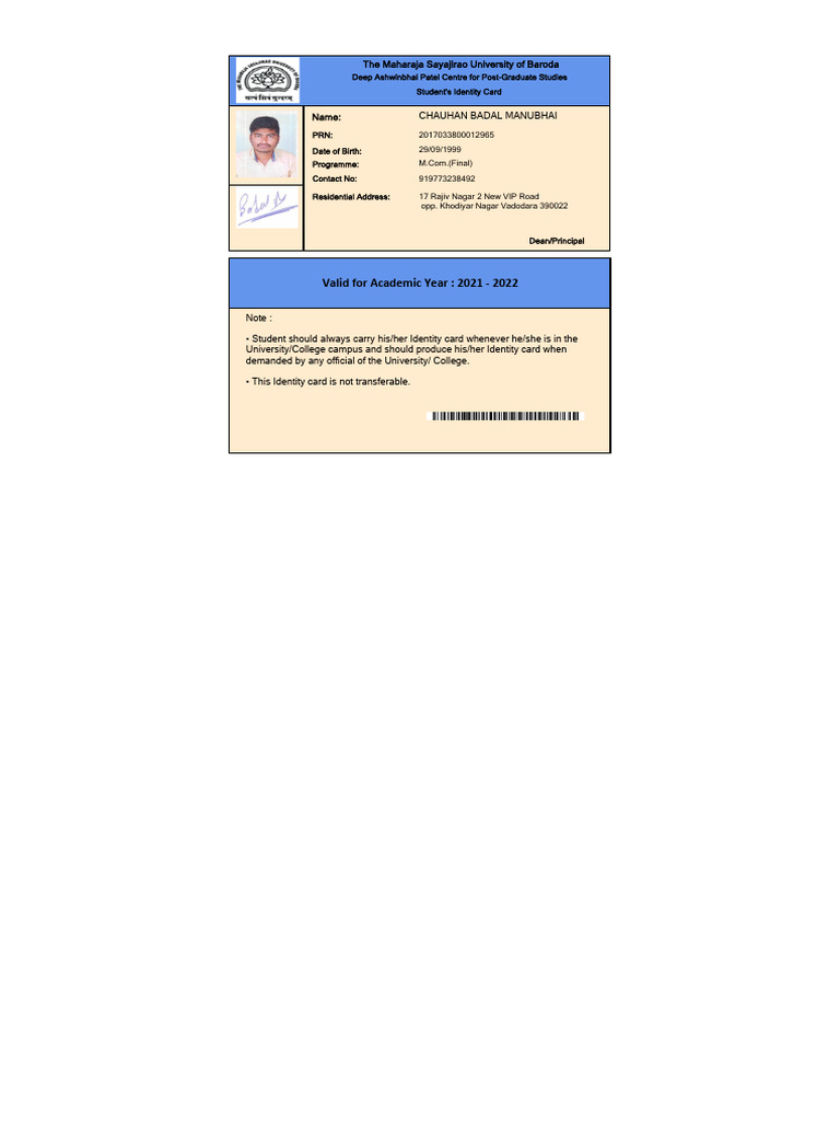 Student Identity Card Guidelines | PDF
