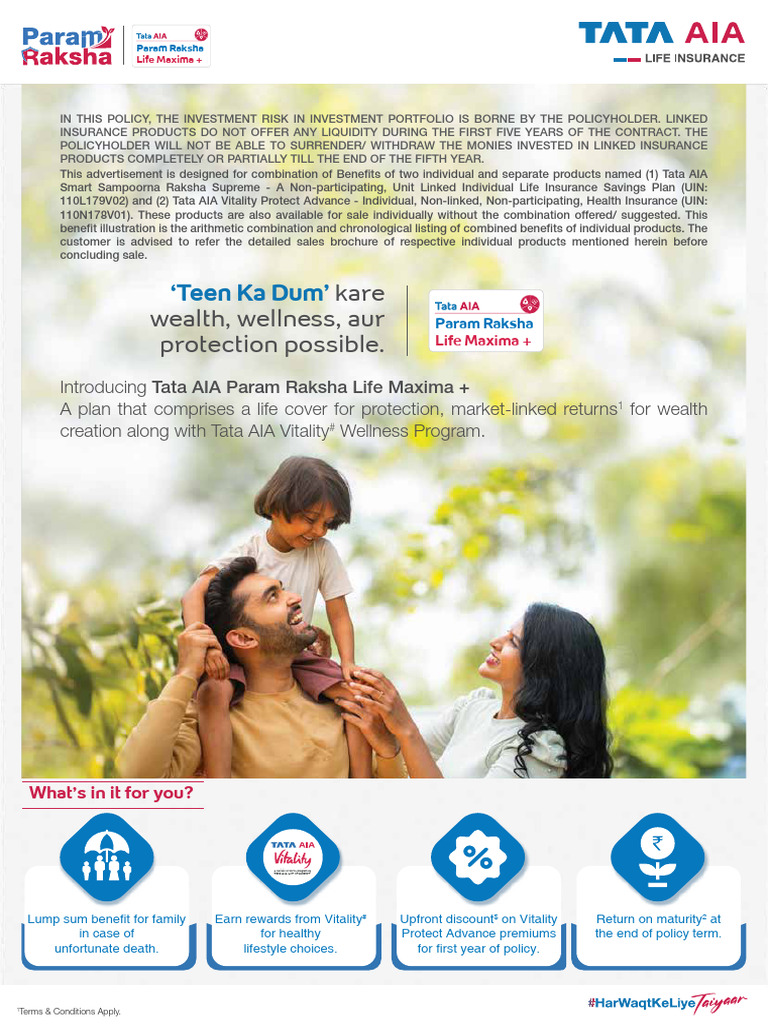 Tata AIA Param Raksha Life Maxima Plus Updated | PDF | Life Insurance ...