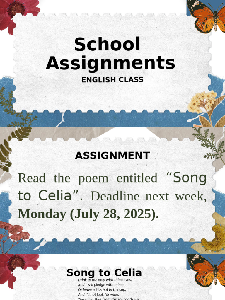 English Class Assignment: "Song to Celia" Analysis | PDF