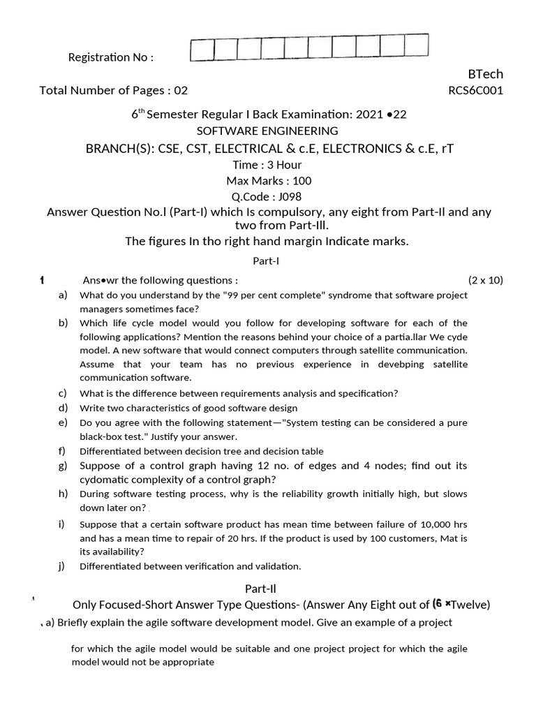 Btech 6 Software Engineering 2022 | PDF | Software Development | Software