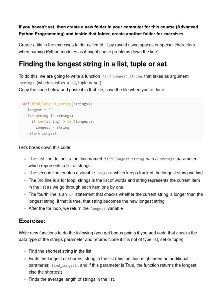 TD - Lists, Tuples, Sets and Dictionaries | PDF | String (Computer Science) | Parameter ...