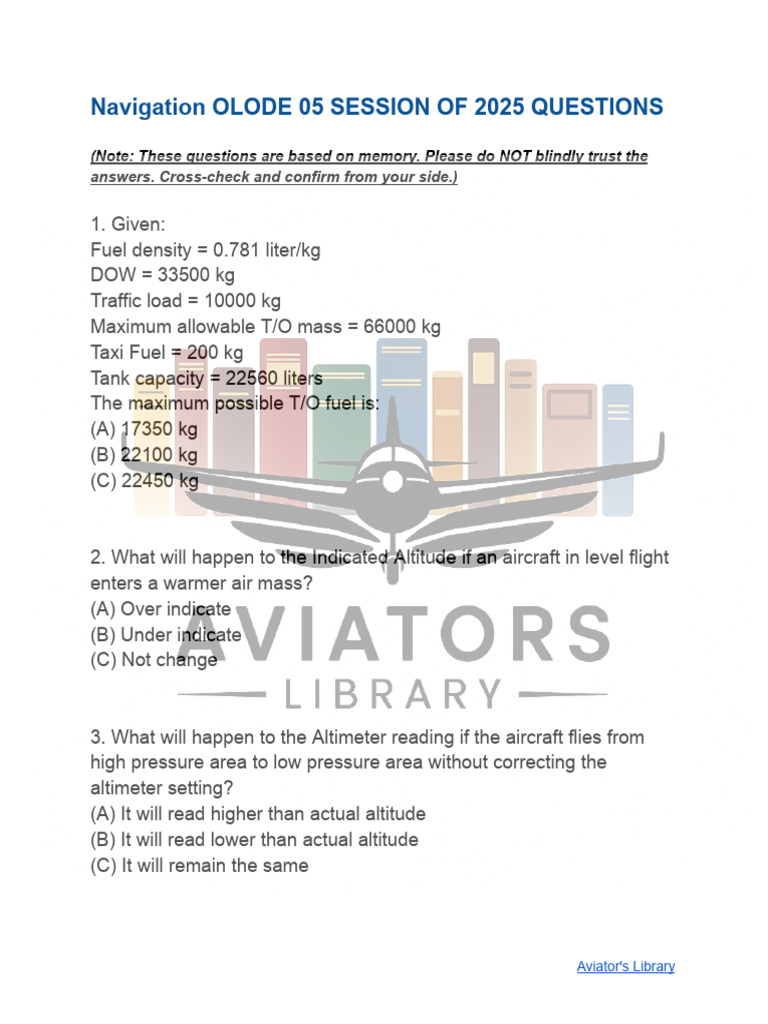 Navigation CPL OLODE 05 of 2025 by Aviator's Library 1 | PDF | Altitude ...
