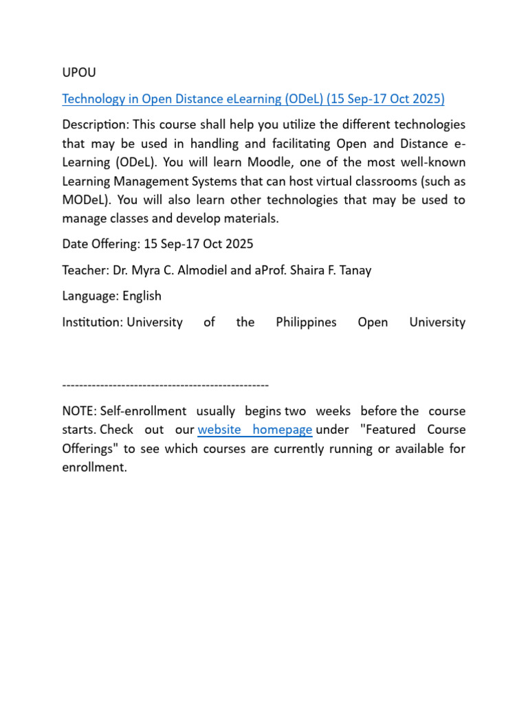 Upou Technology in Open Distance Elearning | PDF