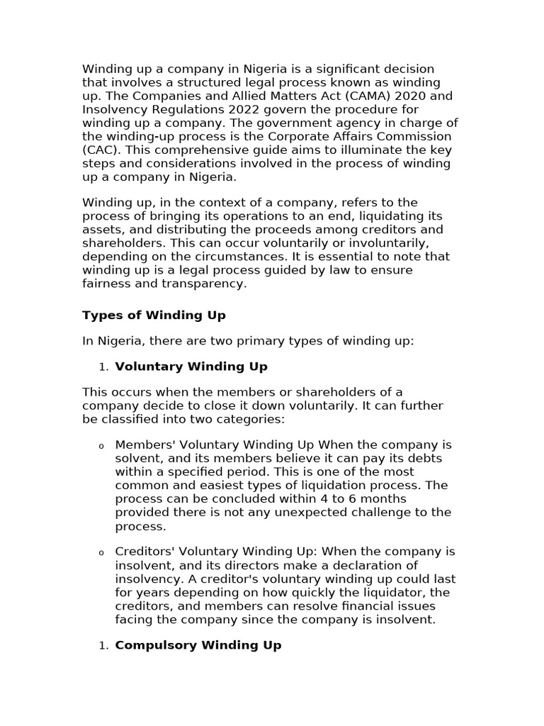 Winding Up a Company in Nigeria: A Guide | PDF | Liquidation | Insolvency