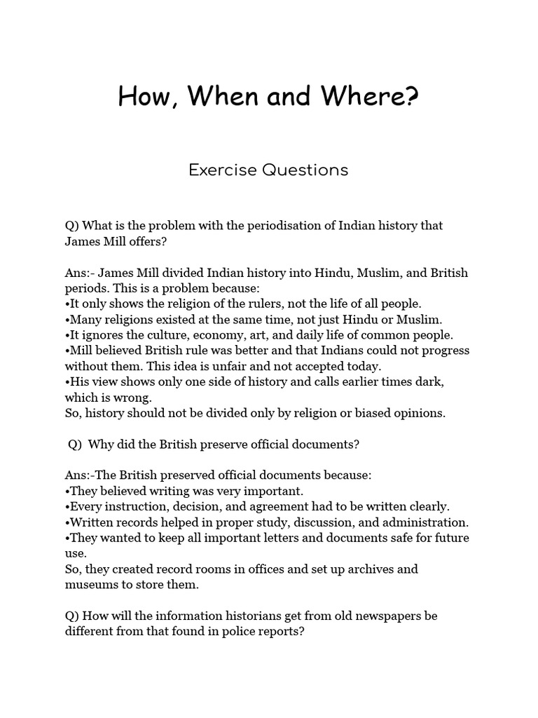 How, When and Where Exercise Questions and Answers | PDF
