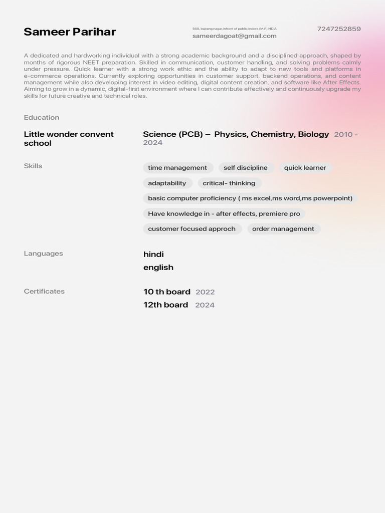 Sameer Parihar (Job Title) | PDF