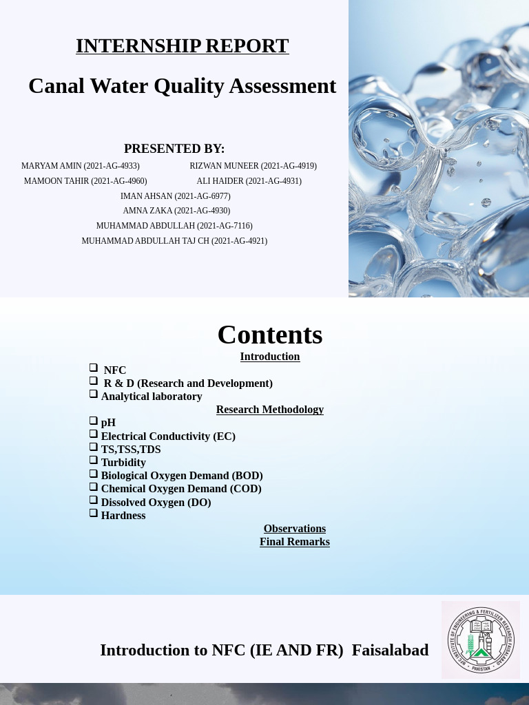 Canal Water Quality Assessment Report | PDF | Water | Soil