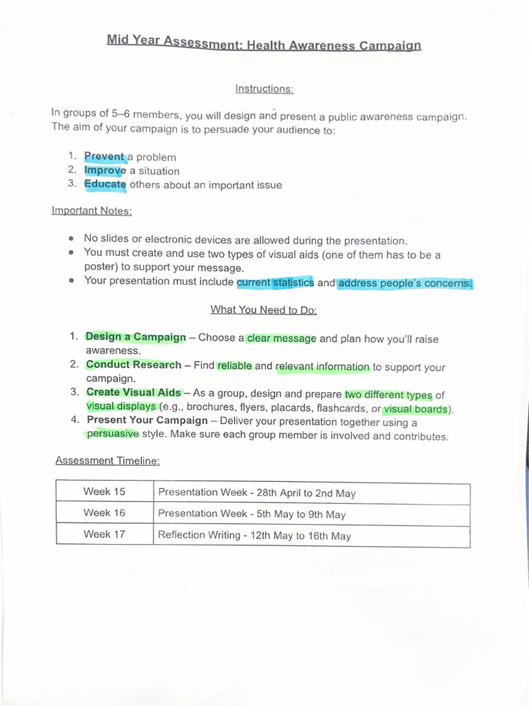 Mid Year Assessment Health Awareness Campaign | PDF