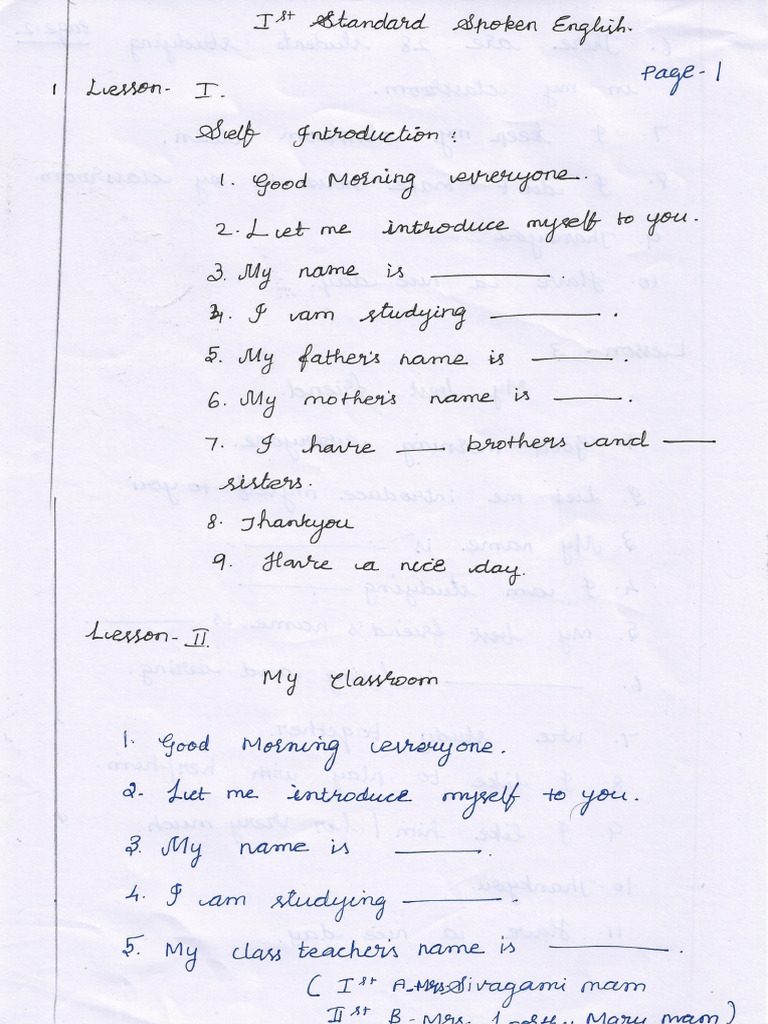 1st STD Spoken English | PDF