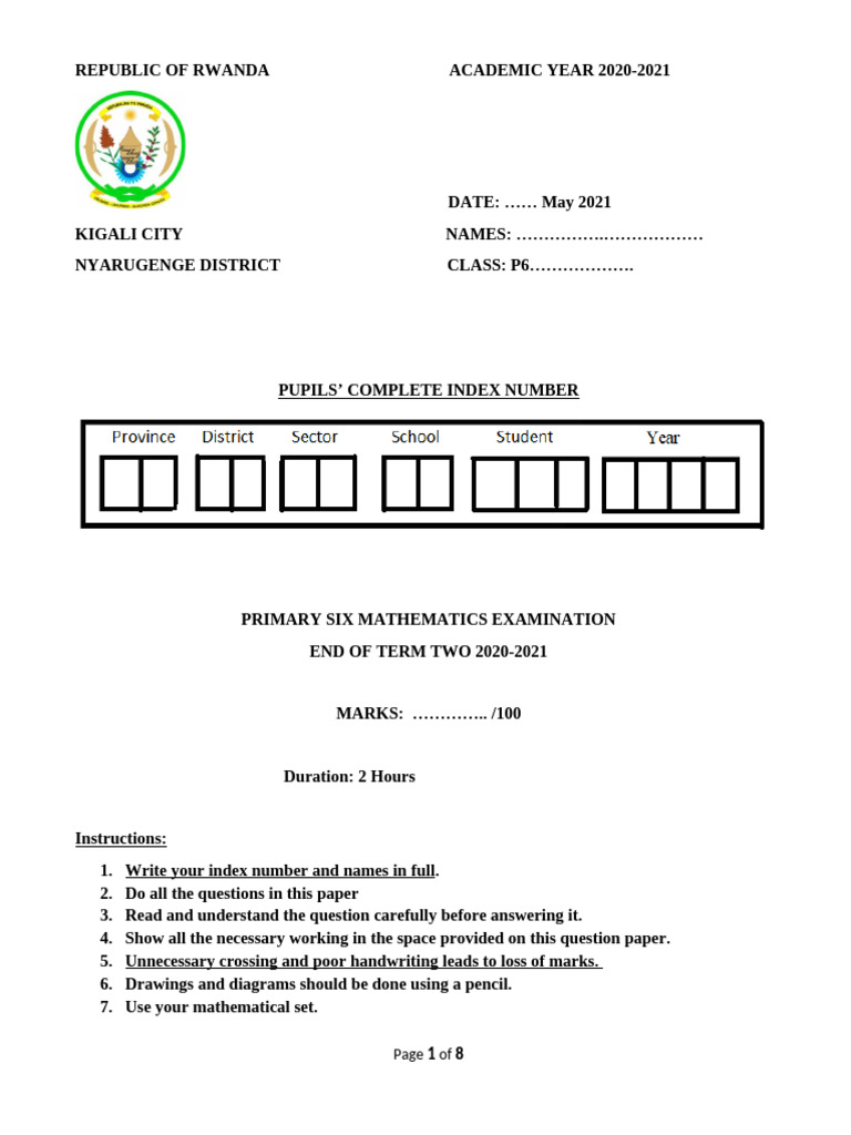 Maths p6 Term Two 2020-2021 | PDF | Area | Mathematics